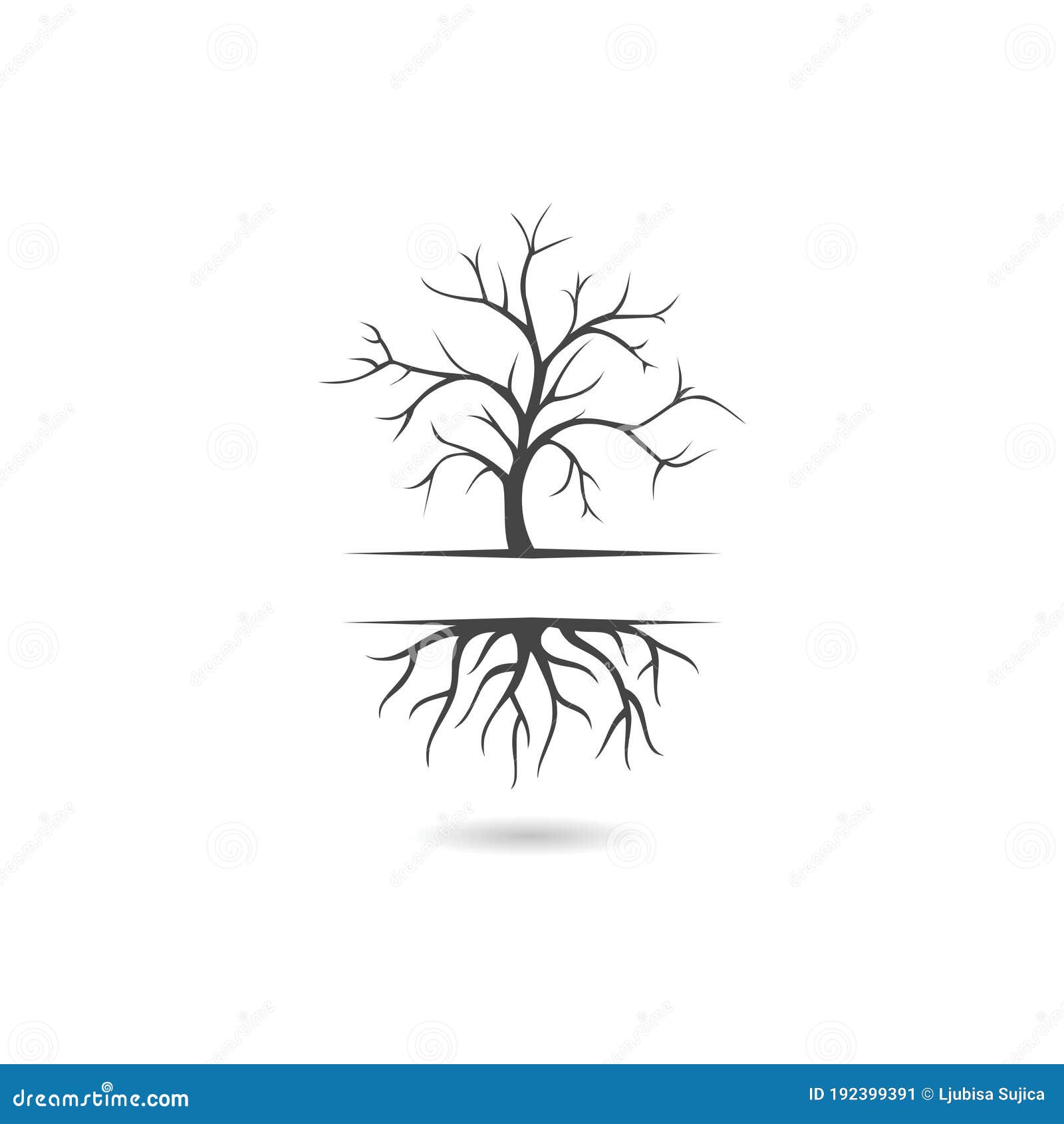 Tree with Roots Icon with Shadow Stock Vector - Illustration of label ...