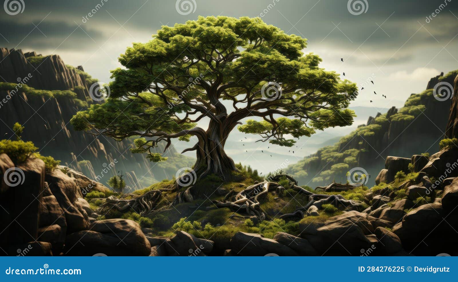 A Tree with Roots and Leaves. Generative AI. Stock Image - Image of ...