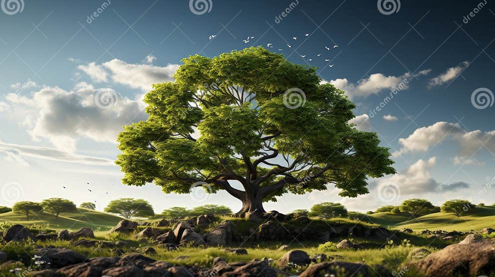 A Tree with Roots and Leaves. Generative AI. Stock Photo - Image of ...