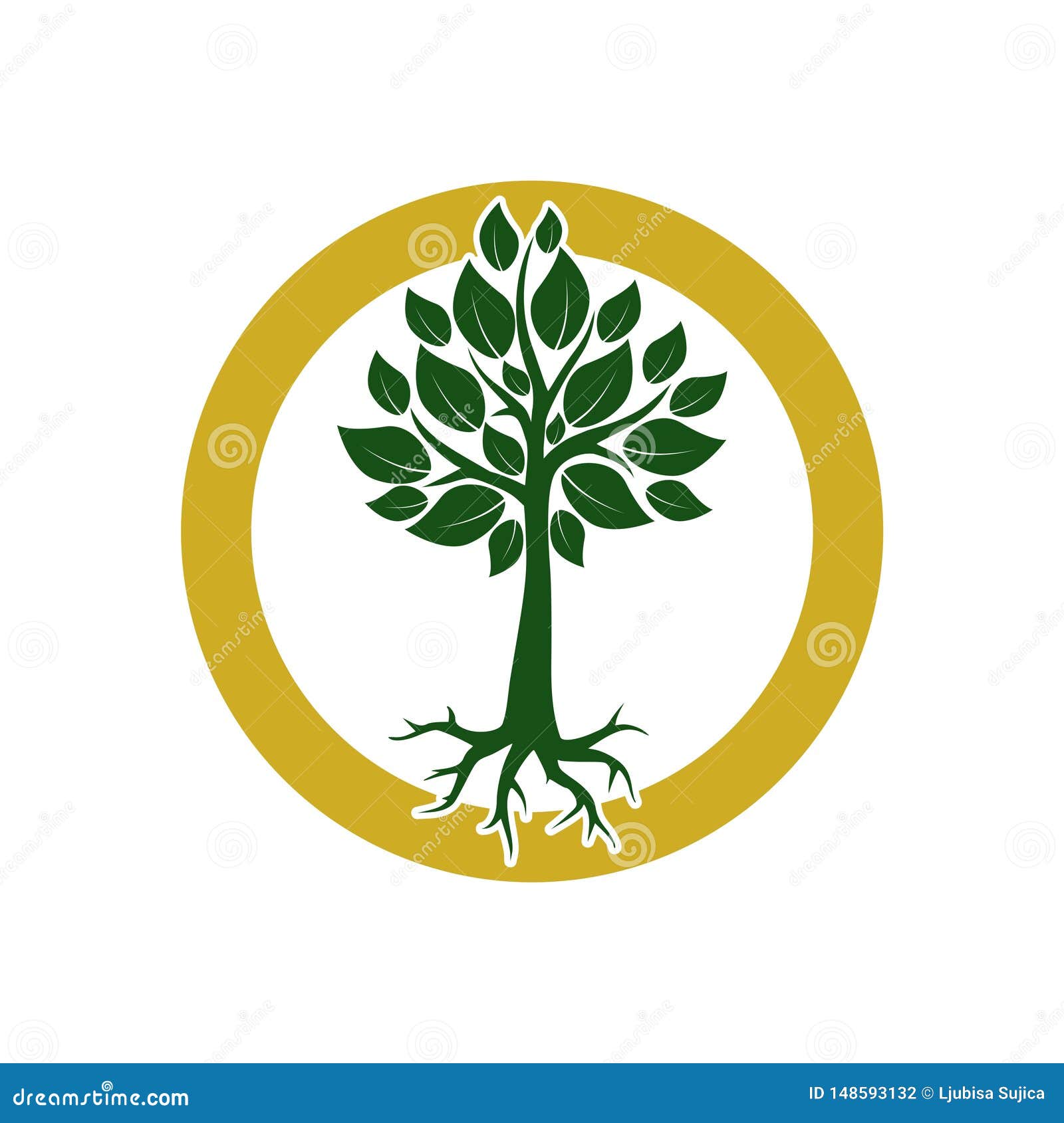 Tree with Roots Logo, Gold Ring Concept Stock Vector - Illustration of ...