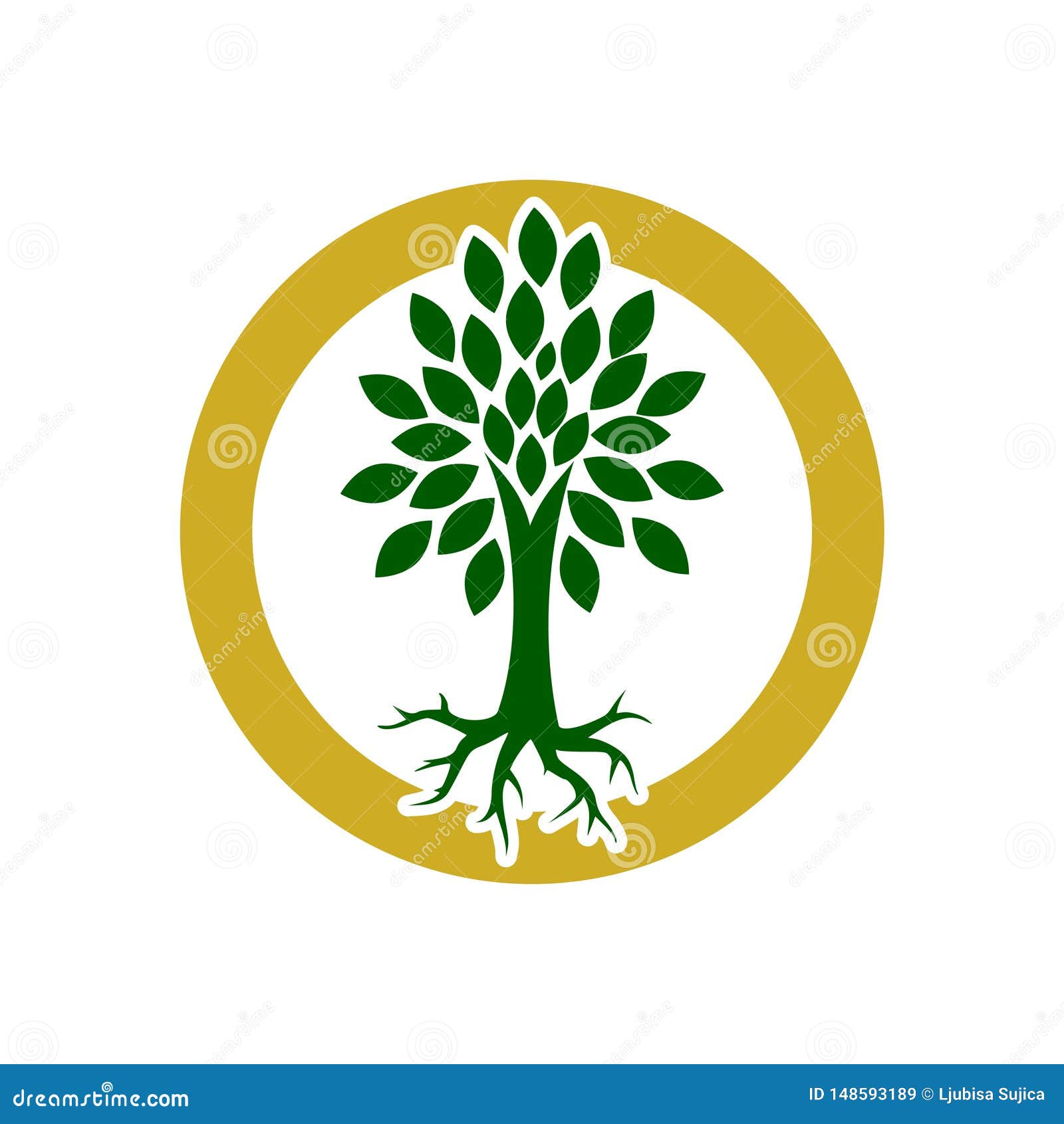 Tree with Roots Logo, Gold Ring Concept Stock Vector - Illustration of ...