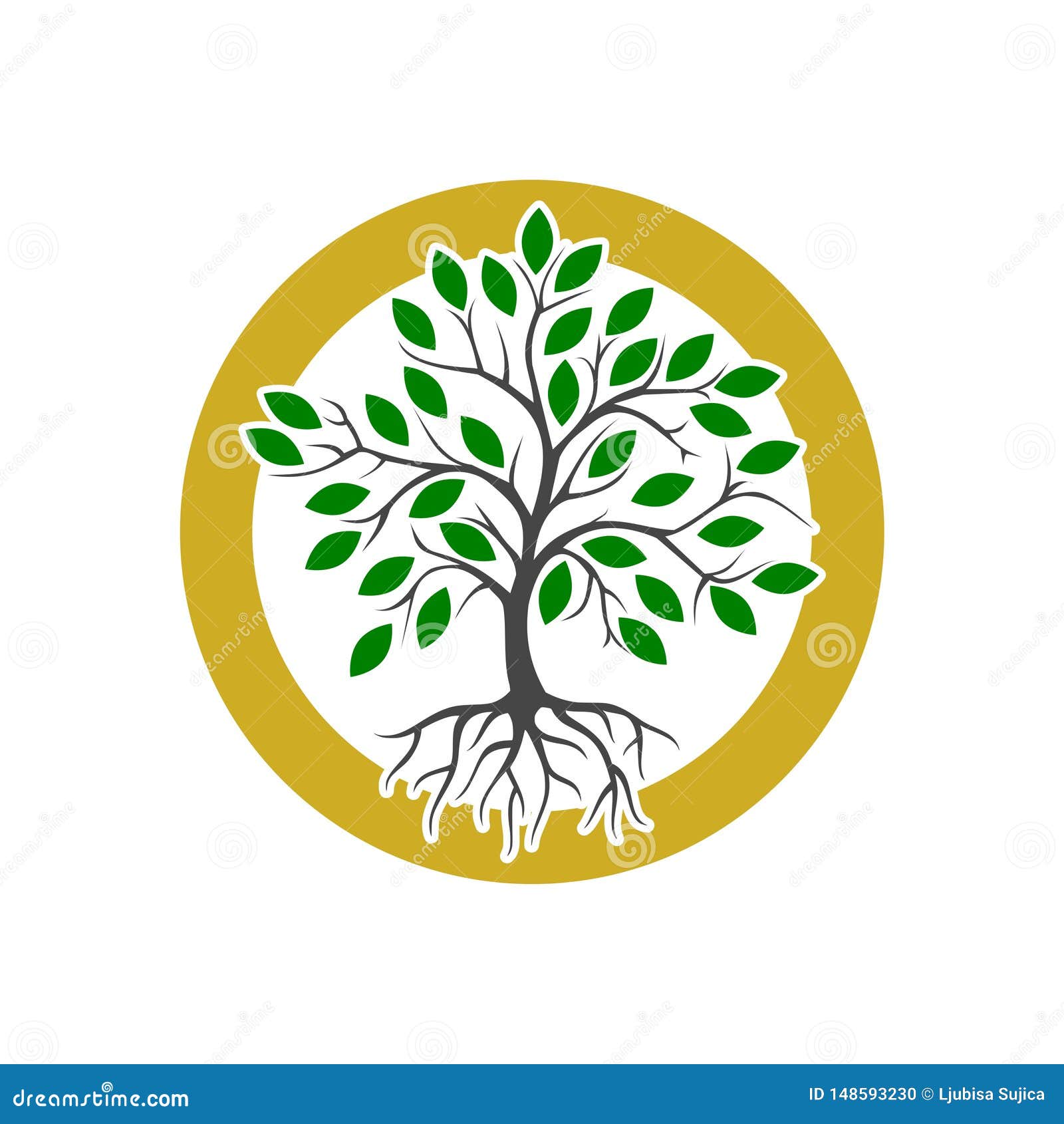 Tree with Roots Logo, Gold Ring Concept Stock Vector - Illustration of ...