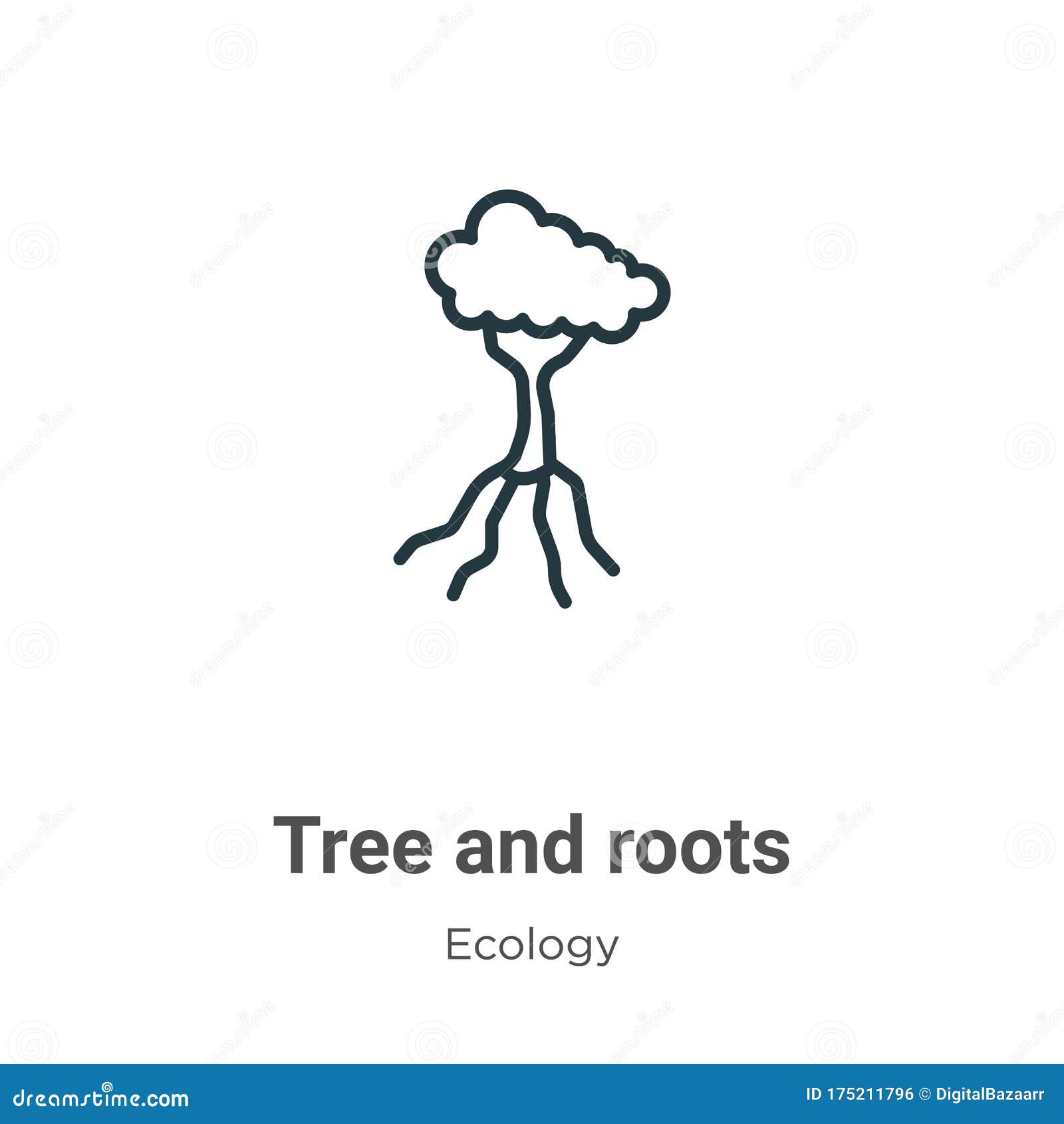 Tree and Roots Outline Vector Icon. Thin Line Black Tree and Roots Icon ...