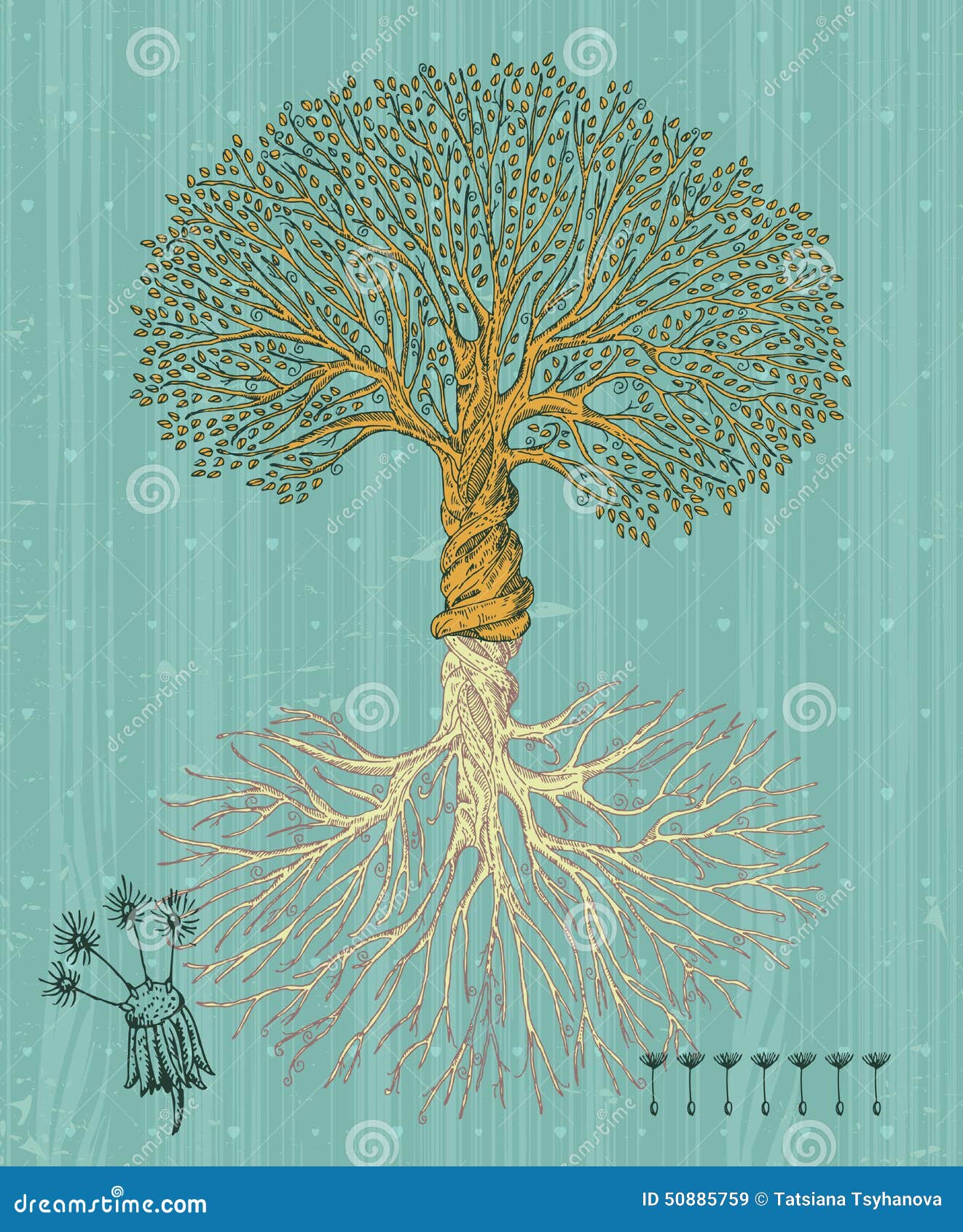 Tree with Roots on Rough Background Stock Vector - Illustration of ...