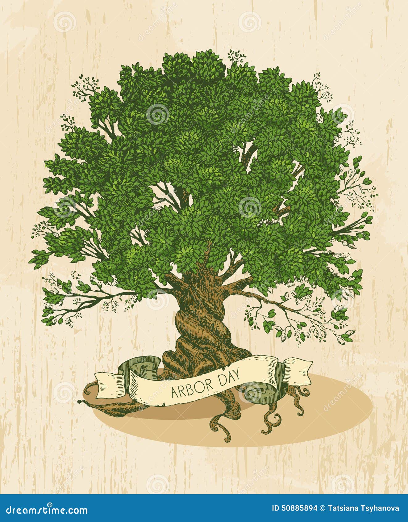 Tree With Roots On Rough Background Vector Illustration | CartoonDealer ...