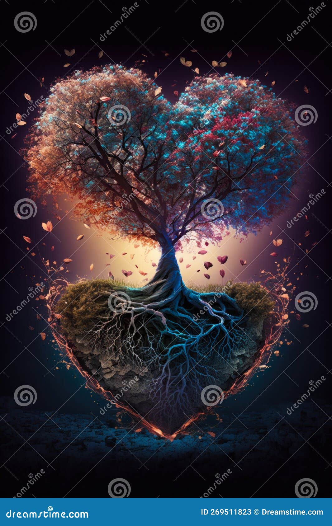 Tree with Roots in the Shape of Heart. Generative AI Stock Illustration ...