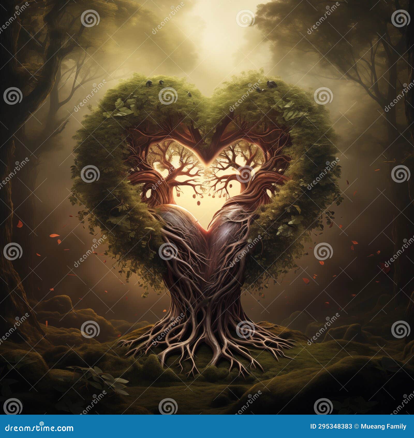 A Tree with Roots in the Shape of a Heart in the Middle of a Forest by ...