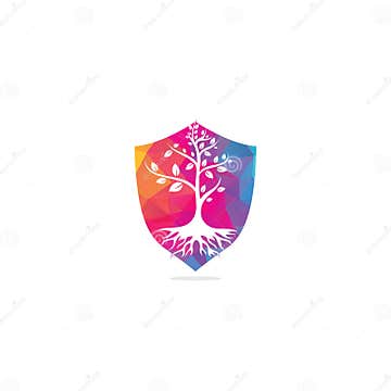 Tree Roots Shield Shape Concept Vector Logo Design. Stock Vector ...