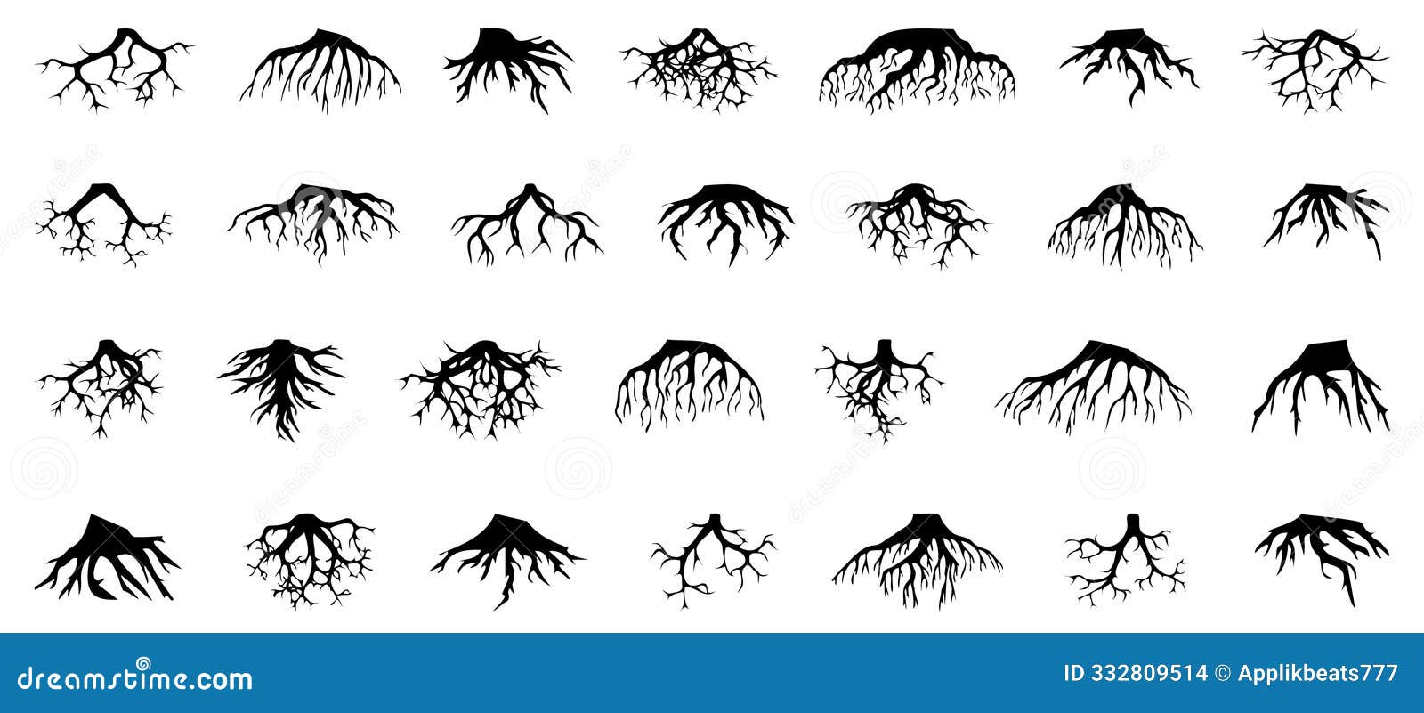 Tree Roots Silhouette Collection. Set of Black Tree Roots Silhouettes ...