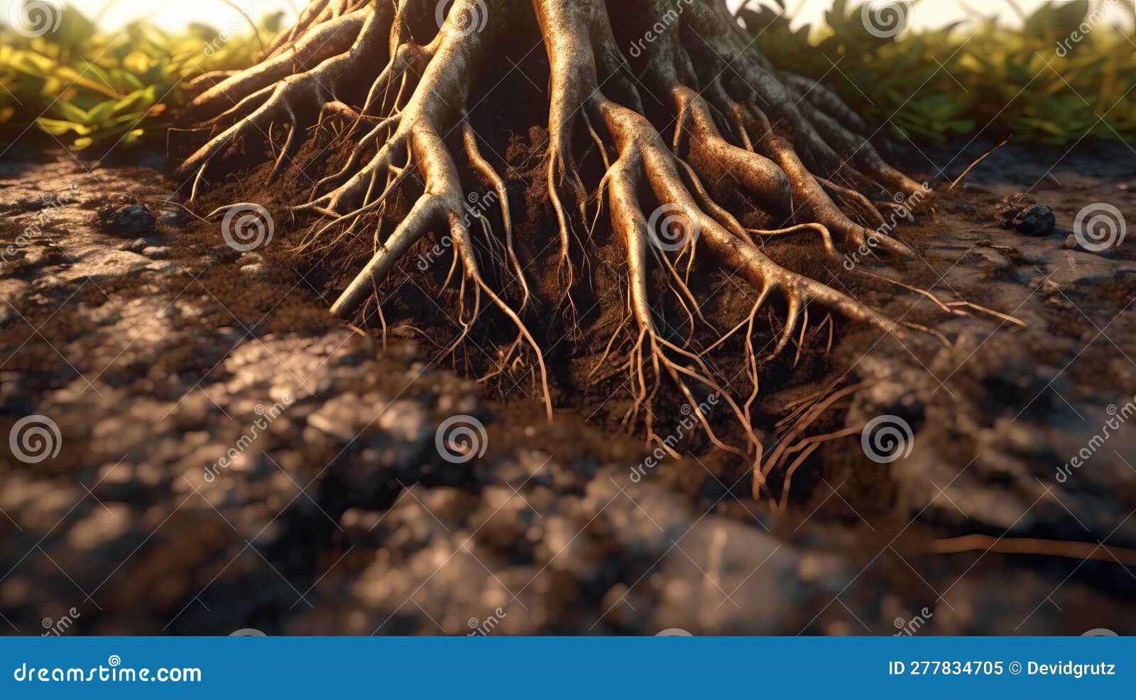 Tree Roots in Soil Close Up. Generative AI Stock Illustration ...