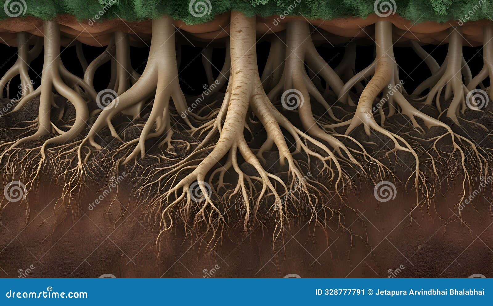 Tree Roots in Soil Close Up, Underground Texture Stock Illustration ...