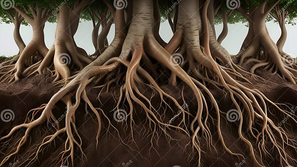 Tree Roots in Soil Close Up, Underground Texture Stock Illustration ...