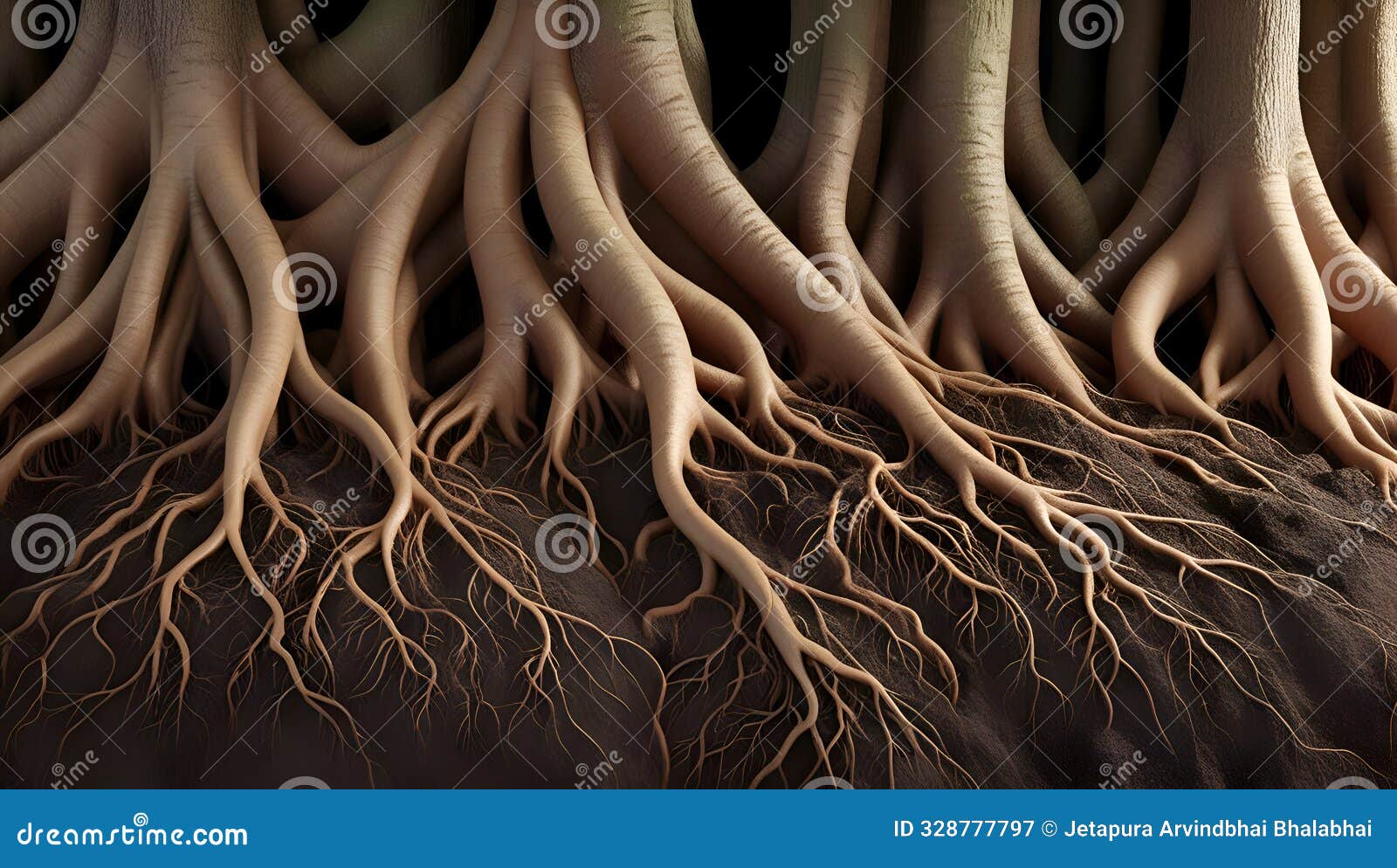 Tree Roots in Soil Close Up, Underground Texture Stock Illustration ...