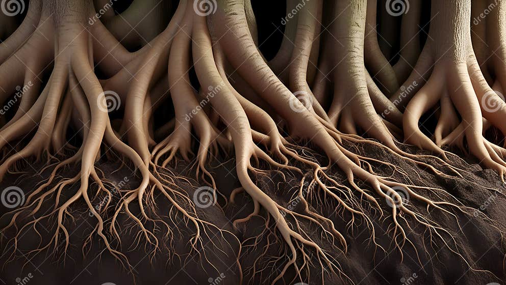 Tree Roots in Soil Close Up, Underground Texture Stock Illustration ...
