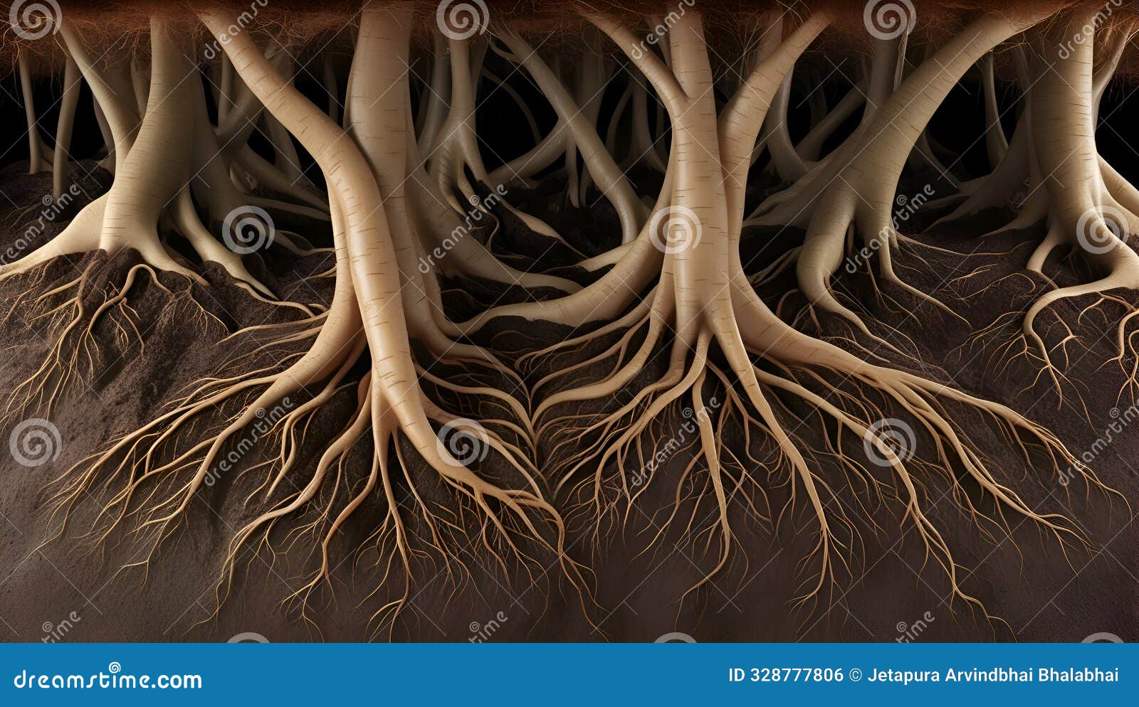 Tree Roots in Soil Close Up, Underground Texture Stock Illustration ...