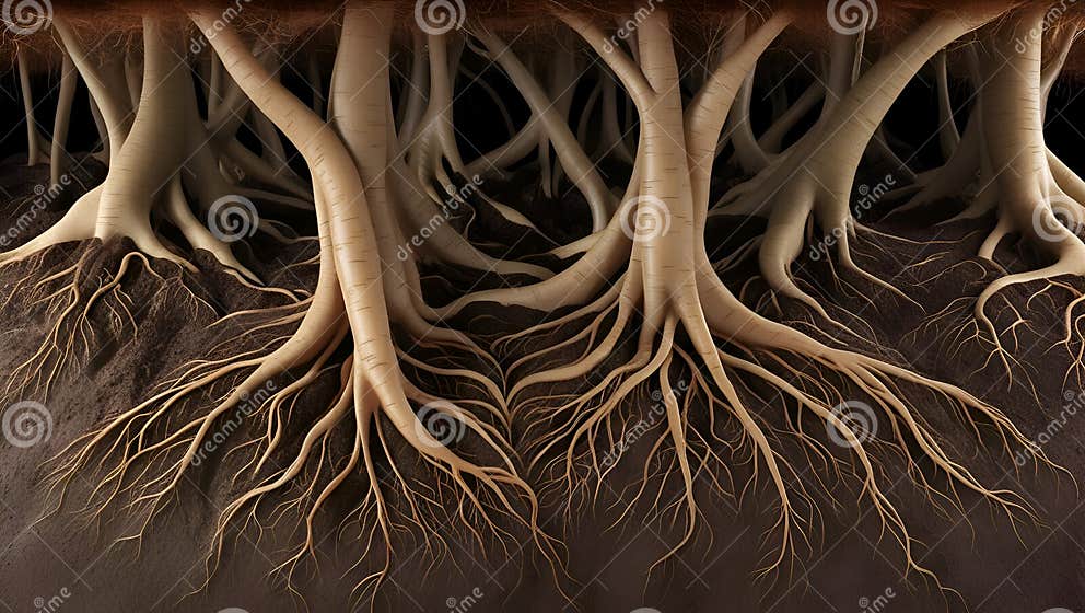 Tree Roots in Soil Close Up, Underground Texture Stock Illustration ...