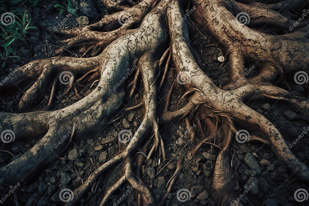 Tree Roots in Soil Close Up Underground Texture Illustration. Ai ...