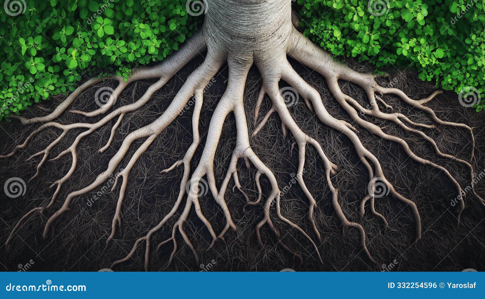 Tree Roots Sprawling Out from the Base of a Trunk, Embedded Deeply into ...