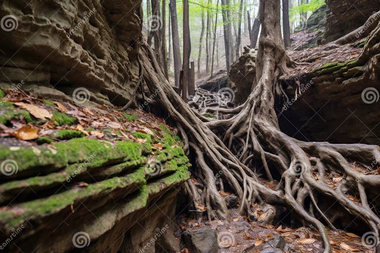 Tree Roots Sprawling Over a Rocky Cliff Stock Image - Image of erosion ...