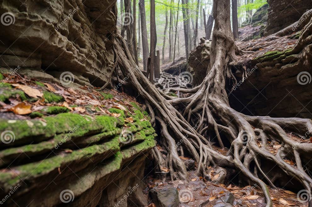 Tree Roots Sprawling Over a Rocky Cliff Stock Image - Image of erosion ...