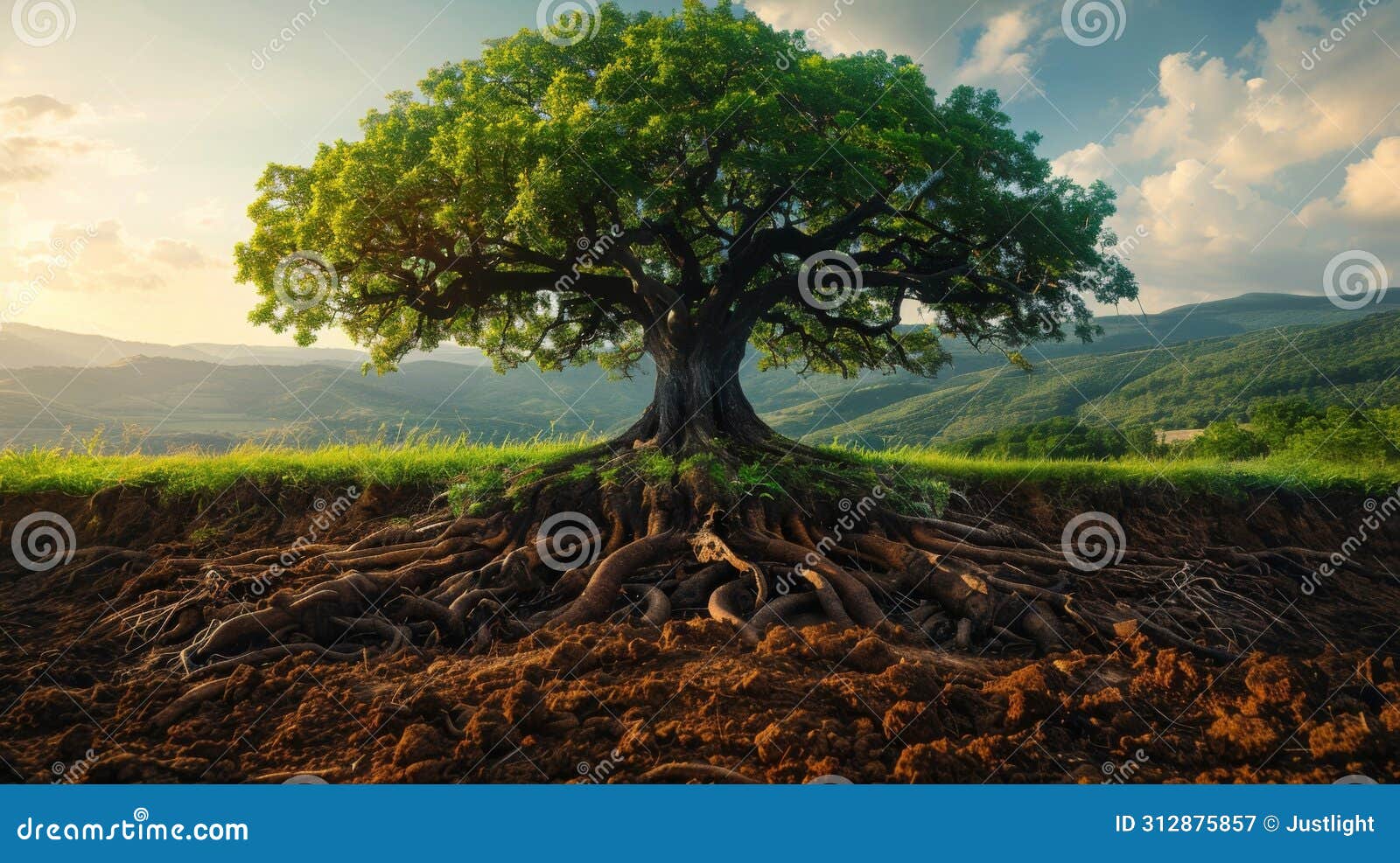 A Tree with Roots Stretching Deep into the Ground and Branches Reaching ...