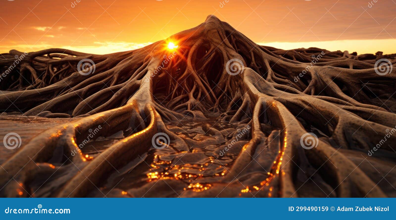 A Tree Roots with the Sun Setting Behind it Stock Illustration ...