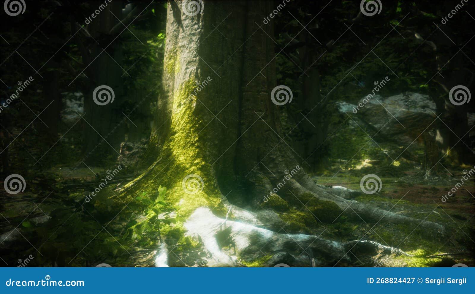 Tree Roots and Sunshine in a Green Forest Stock Image - Image of brown ...