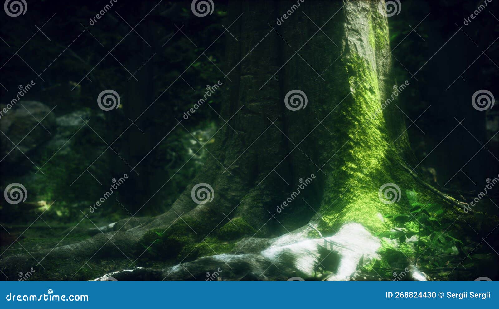 Tree Roots and Sunshine in a Green Forest Stock Photo - Image of sunny ...