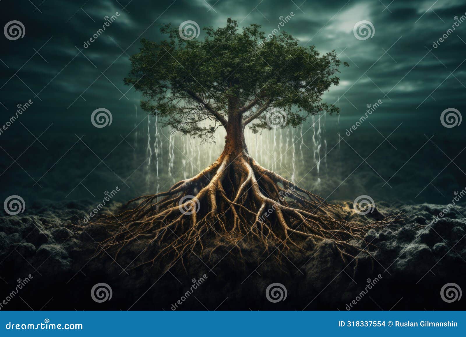 Tree Roots and Sunshine in a Green Forest Stock Photo - Image of light ...