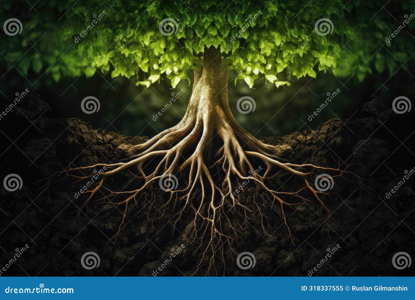 Tree Roots and Sunshine in a Green Forest Stock Image - Image of ...
