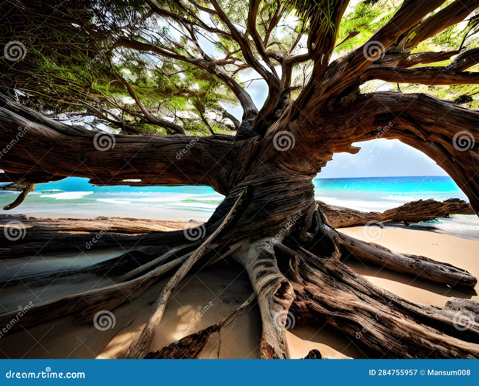 Tree Roots in a Tropical Beach, AI Generated Stock Illustration ...