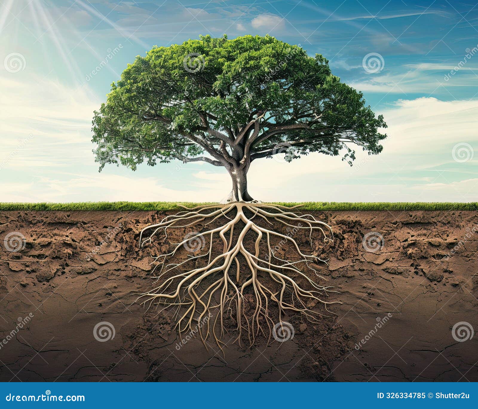 A Tree with Roots Visible Above Ground Symbolizing the Depth and ...