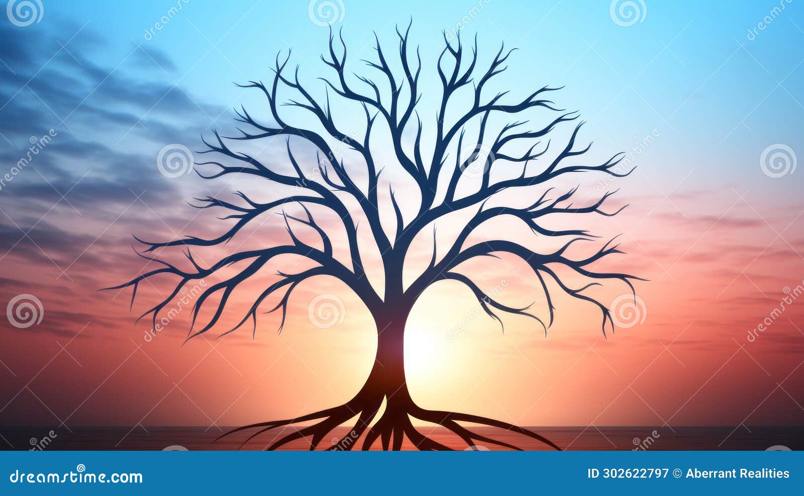 A Tree with Roots in the Water at Sunset Stock Illustration ...