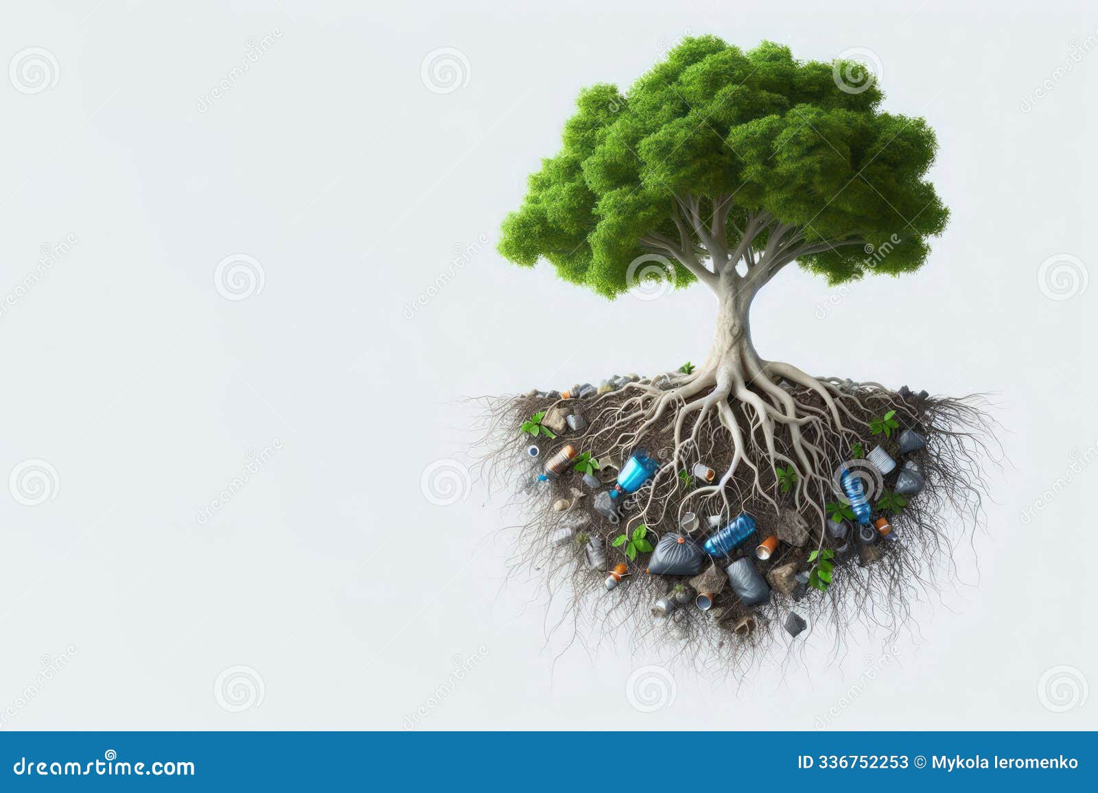 A Tree with Roots in Which Garbage is Entangled. Space for Text. Stock ...