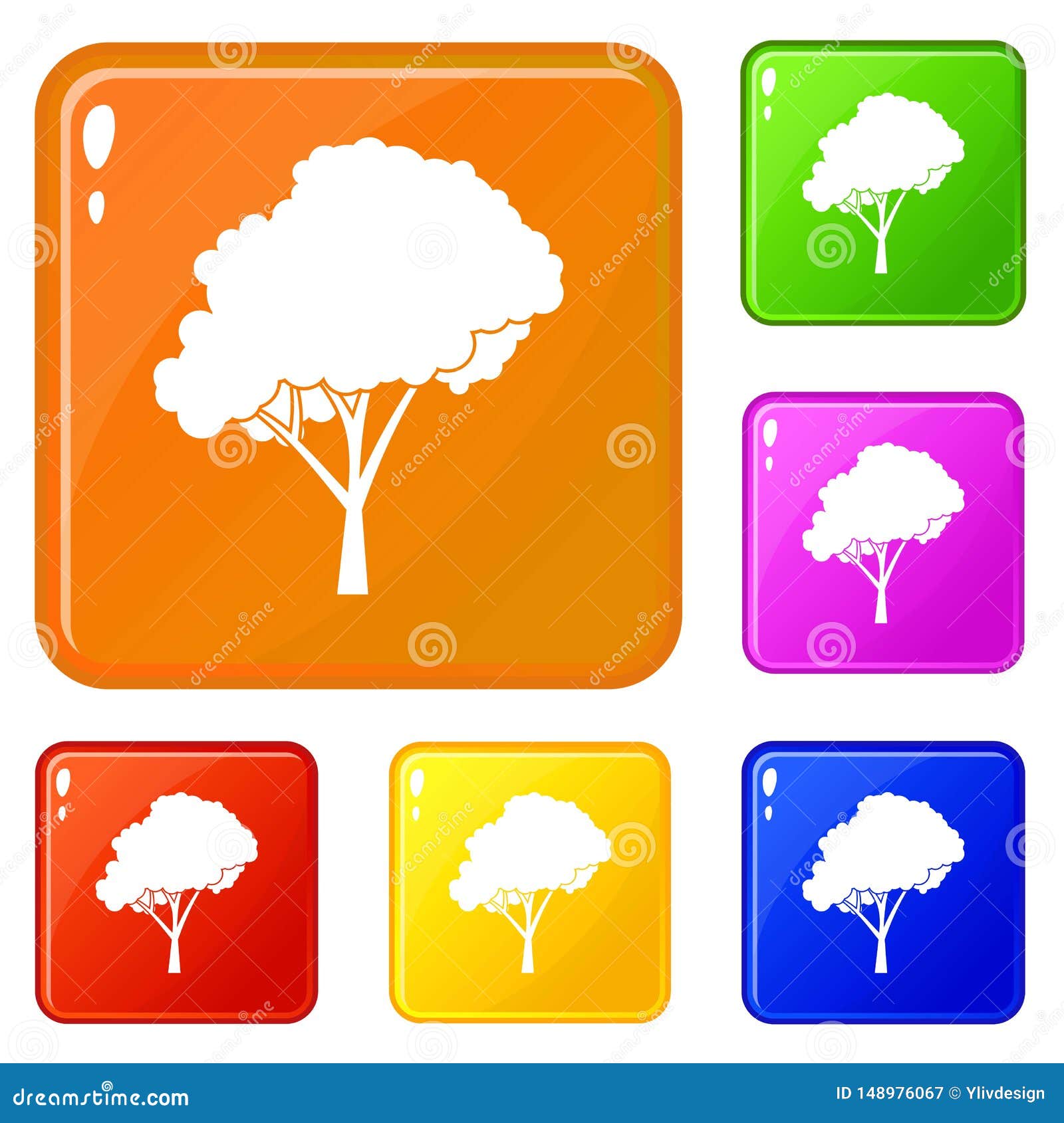 Tree with a Rounded Crown Icons Set Vector Color Stock Vector ...