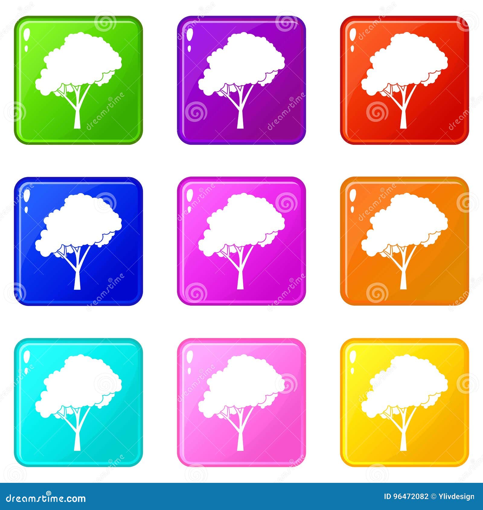 Tree with a Rounded Crown Set 9 Stock Vector - Illustration of ...