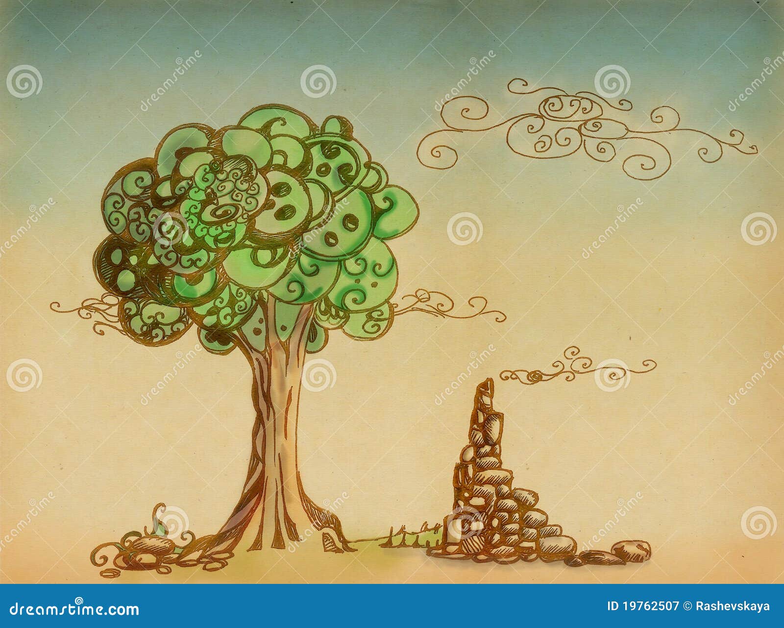 Tree and ruins stock illustration. Illustration of original - 19762507