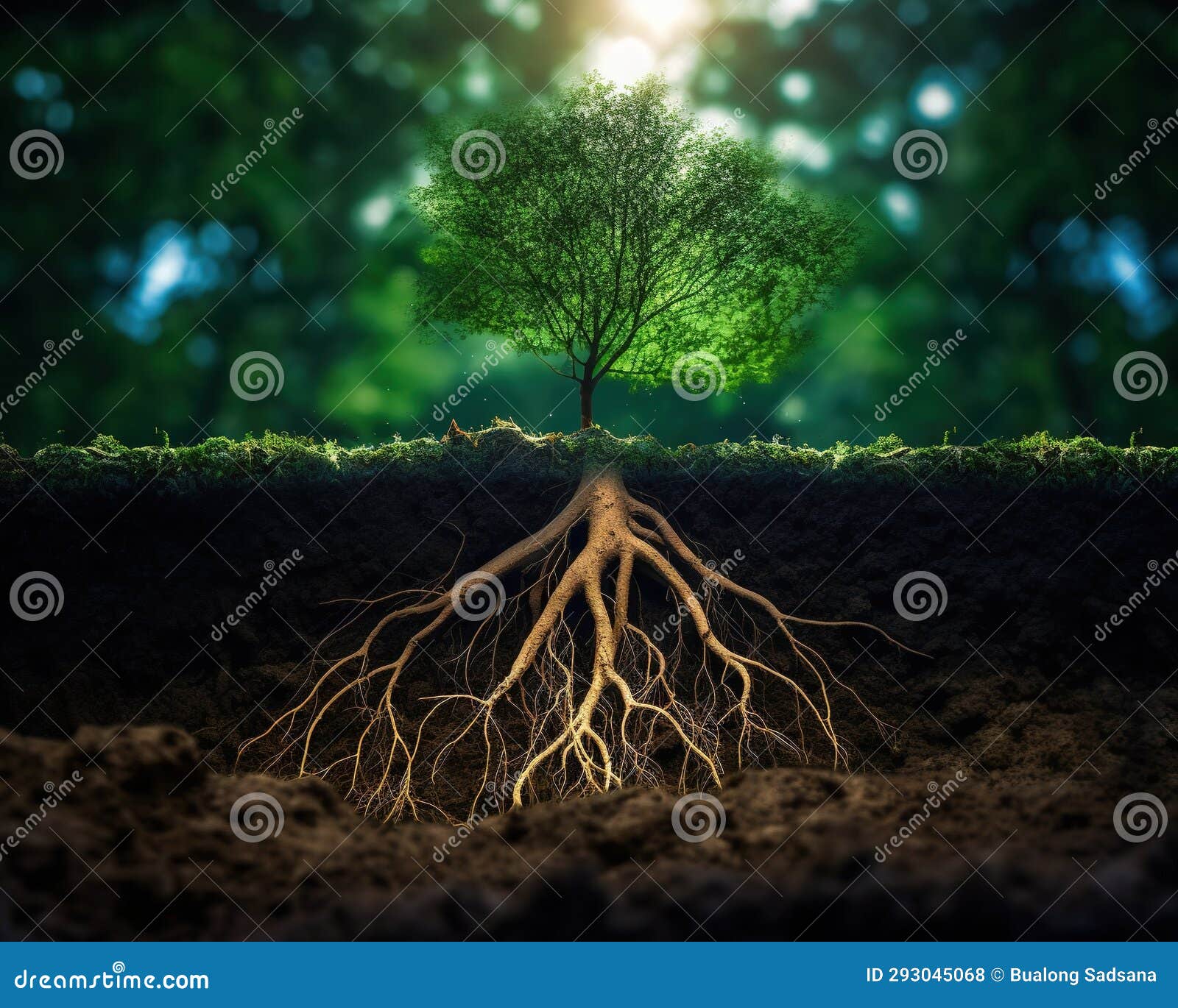 The Tree S Root System Goes Deep into the Ground Soil. Stock ...