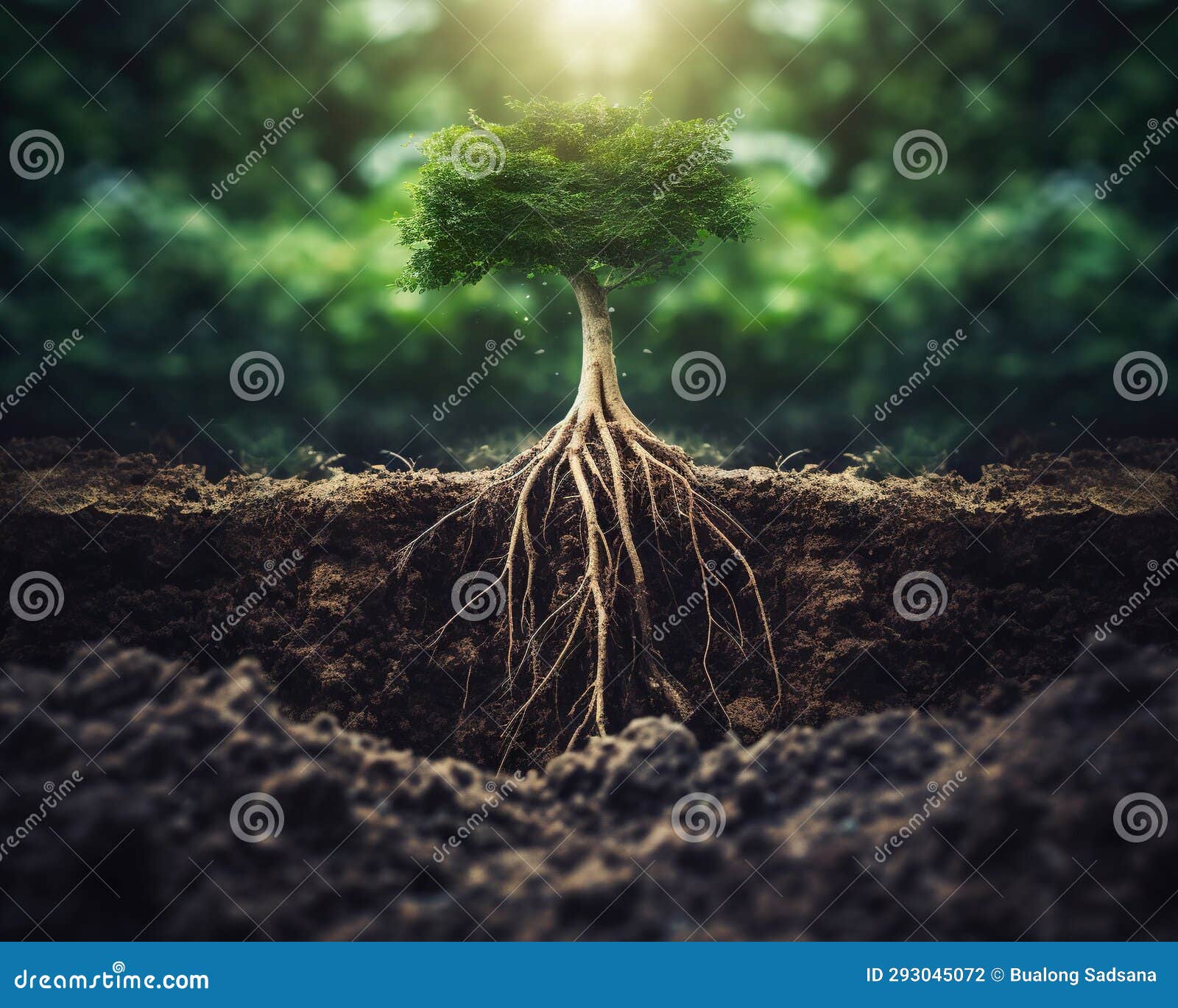 The Tree S Root System Goes Deep into the Ground Soil. Stock ...