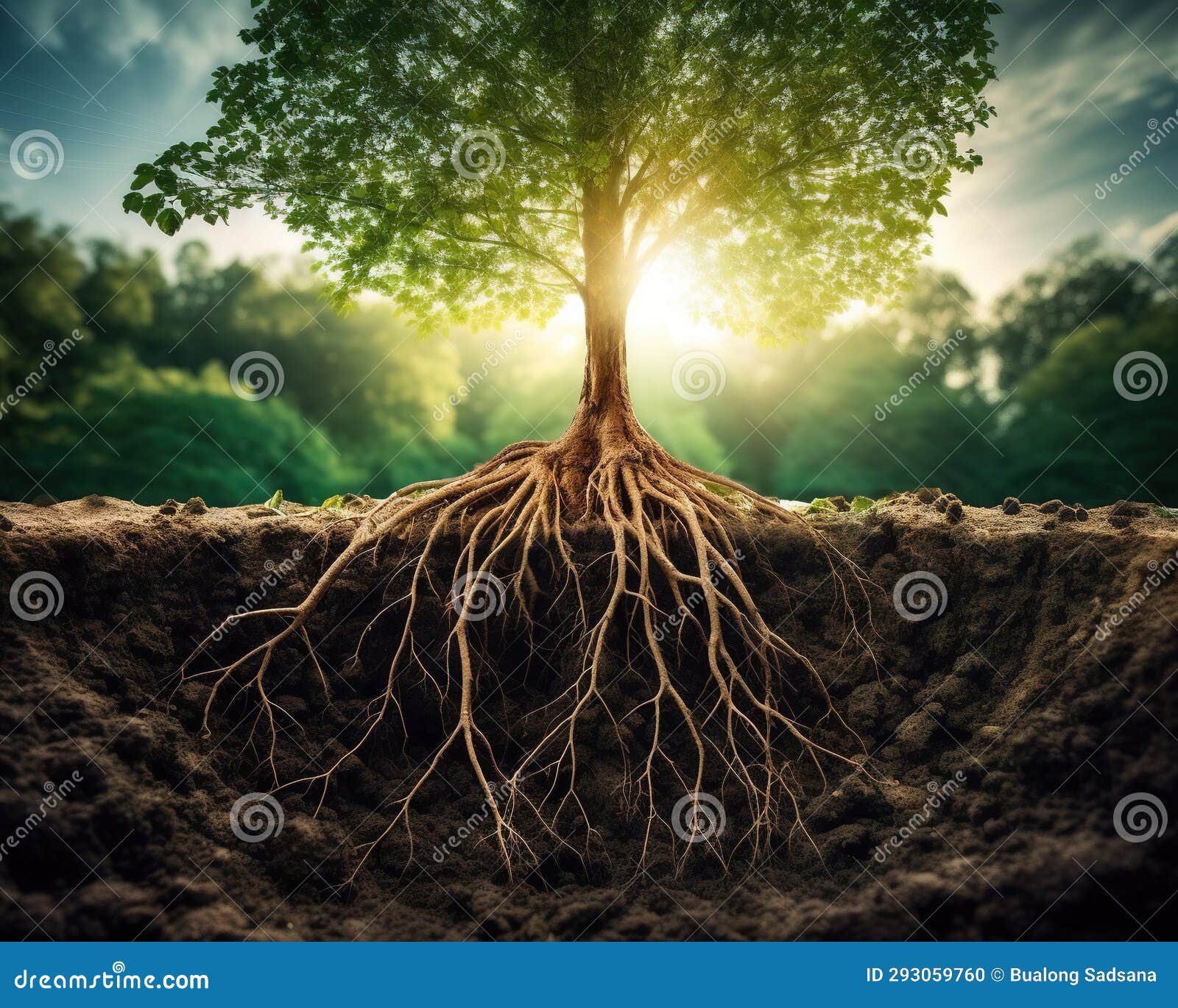 The Tree S Root System Goes Deep into the Ground Soil. Stock ...