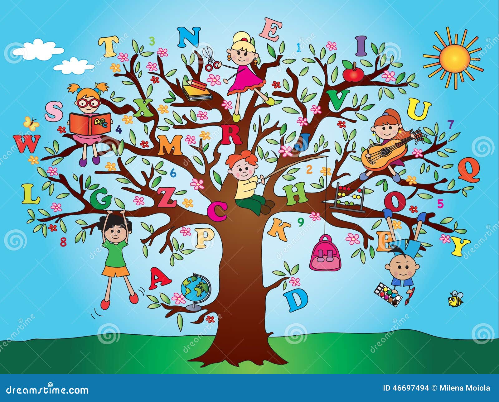 Tree Of School Subject Icons For Education Concept Vector Illustration ...