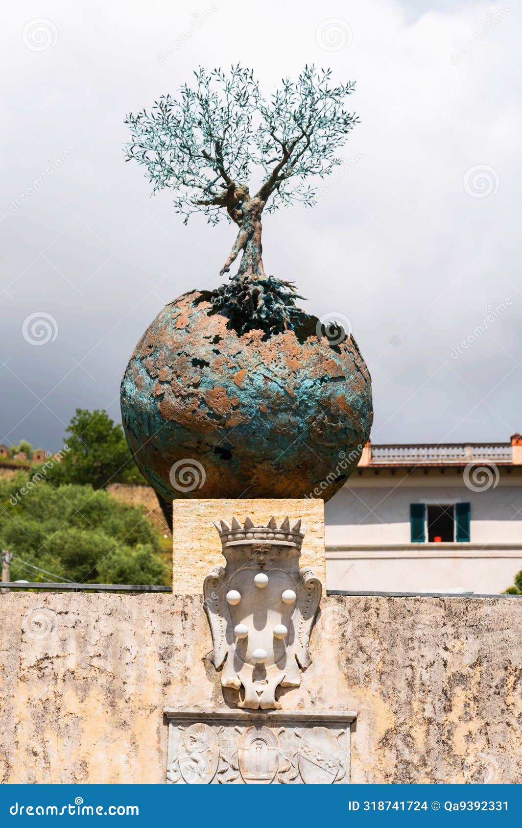 Tree Sculpture on Bronze Sphere with Crest Stock Photo - Image of ...