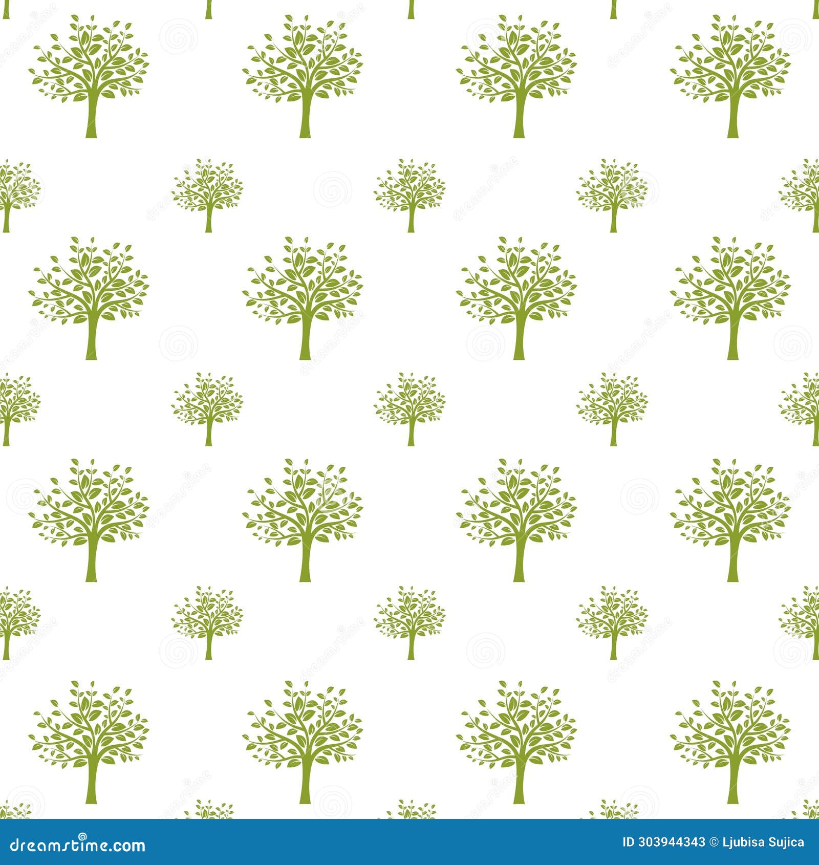 Tree Seamless Pattern Isolated on White Background Stock Vector ...