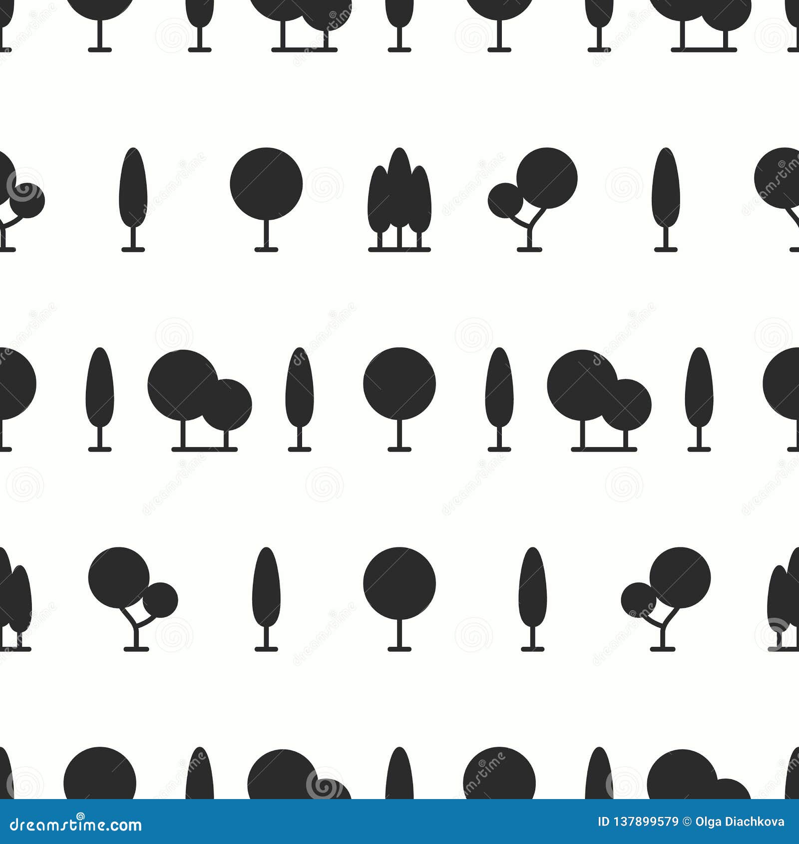 Tree Seamless Pattern on White Background Stock Vector - Illustration ...