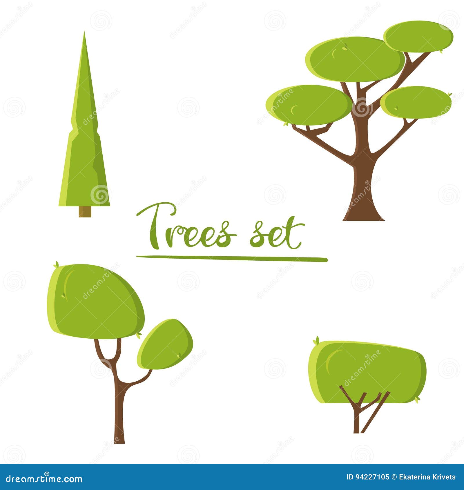 Tree Set Flat Design Green Natural Stock Vector - Illustration of ...