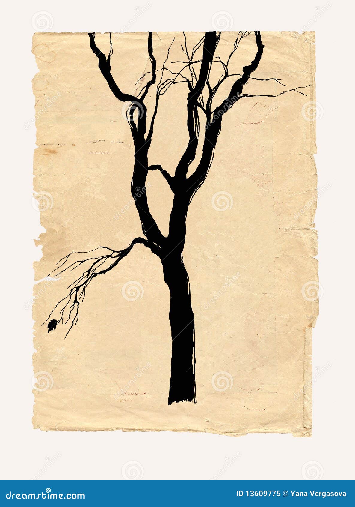 Tree shabby paper drawing stock illustration. Illustration of monotint ...