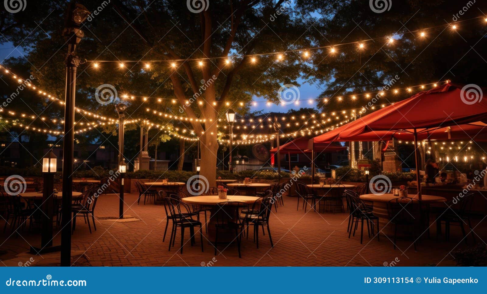 A Tree Shaded Patio or Event Venue with Strings of Lights Hanging ...