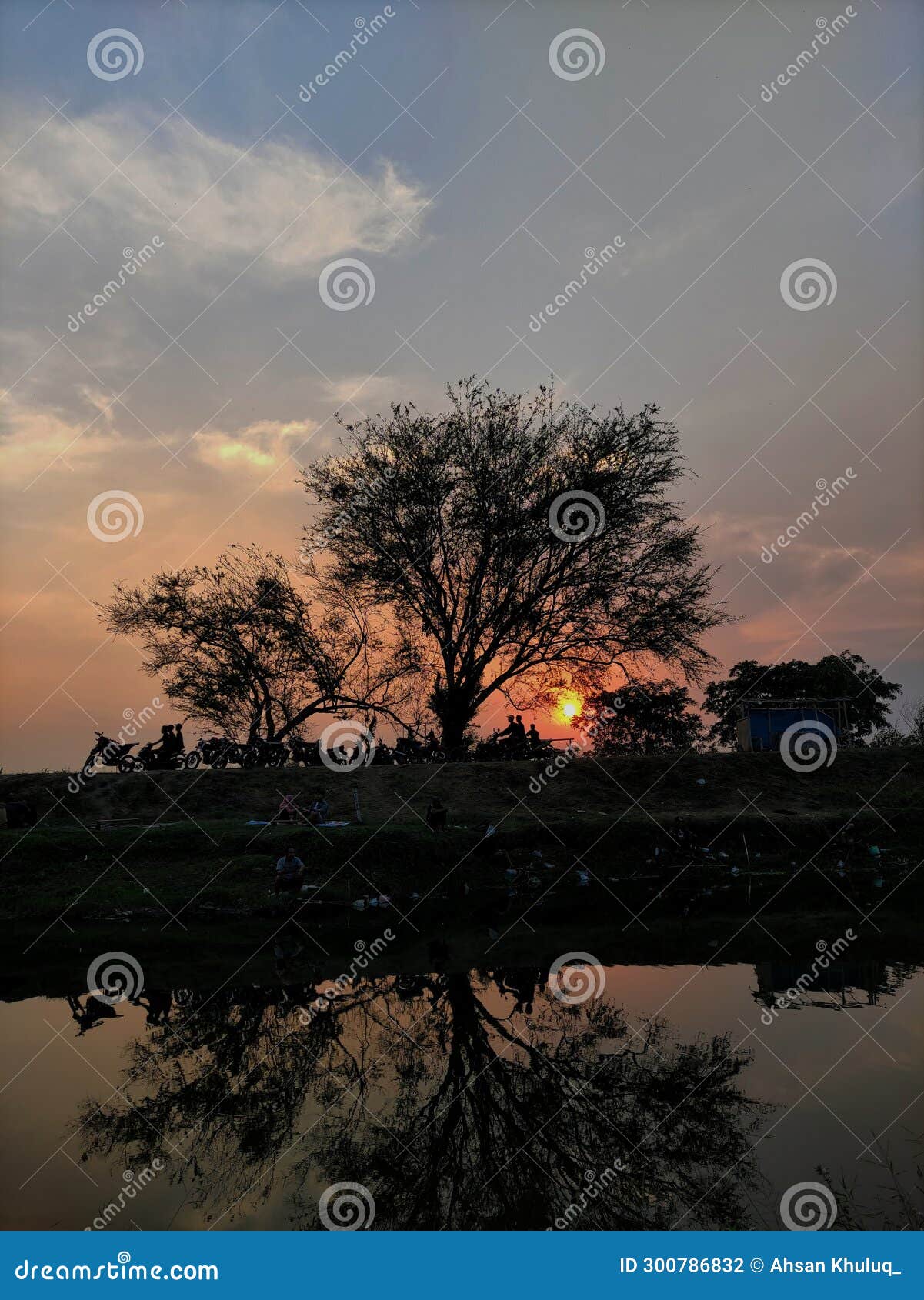 A Tree Shadow Reflected in the River Water at Dusk Stock Photo - Image ...