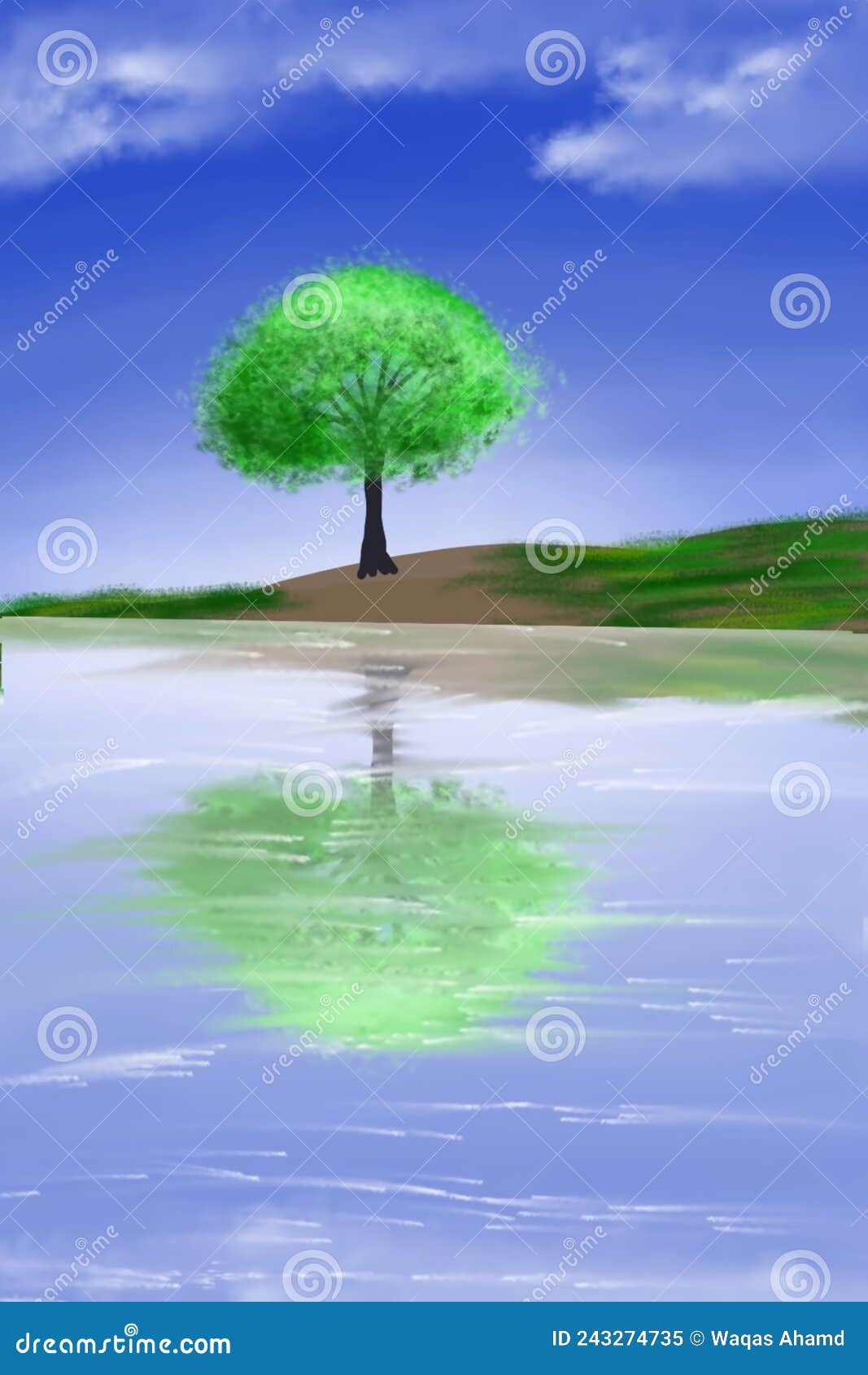 Tree with shadow in water stock illustration. Illustration of water ...