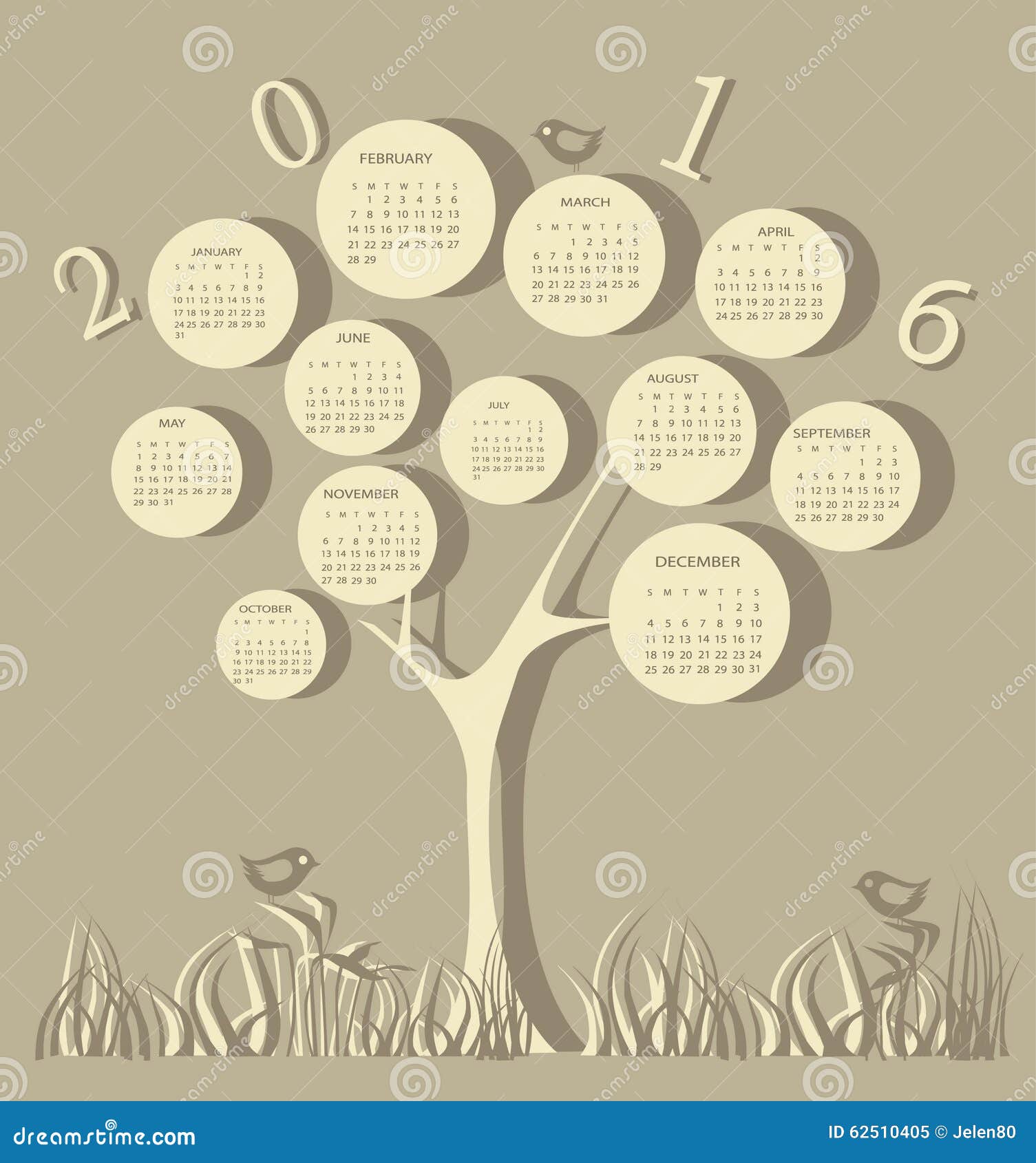Tree shape calendar stock vector. Illustration of month - 62510405
